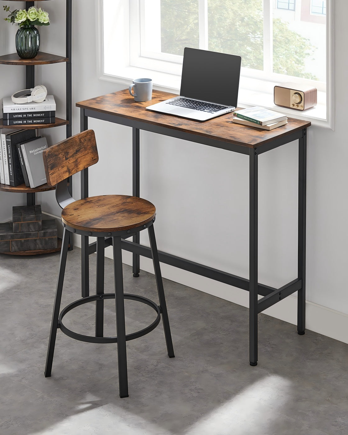 Vasagle Rustic Brown Adjustable Bar Stools With Backs Set Of 2 | Opal ...