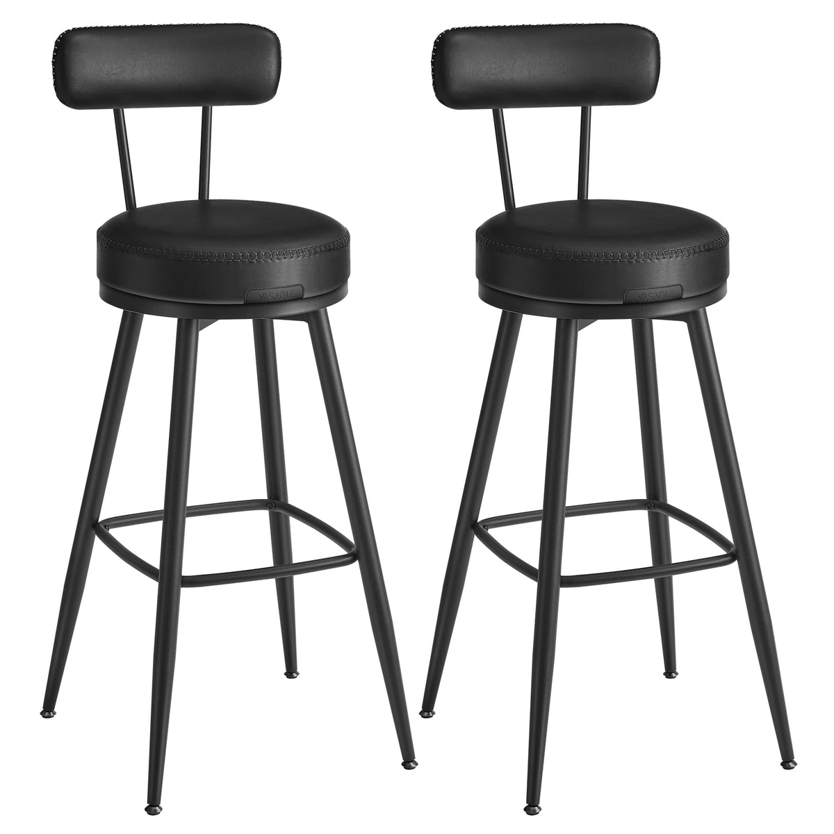 Vasagle Set of 2 Black Bar Stools with Footrest for Kitchen | Opal Retail