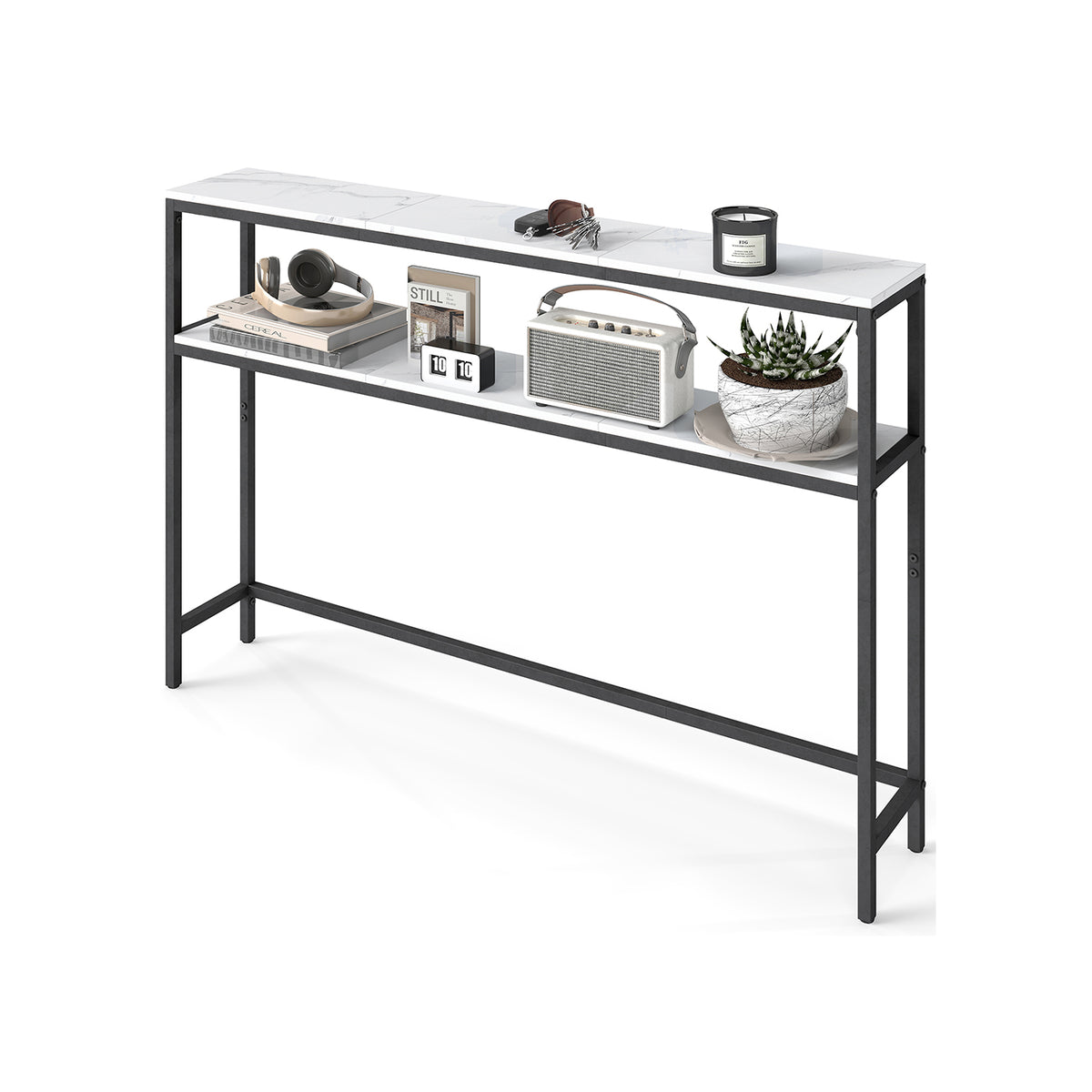 Vasagle Marble and Black Console Table With Shelf for Hallway | Opal Retail