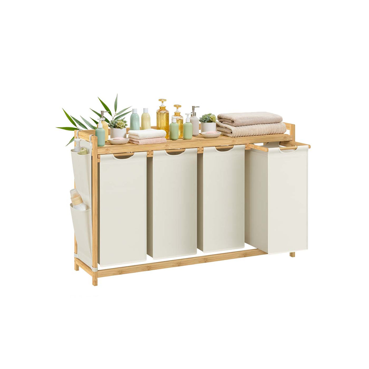 Vasagle 4 Compartment Laundry Basket With Shelf & Pockets | Opal Retail