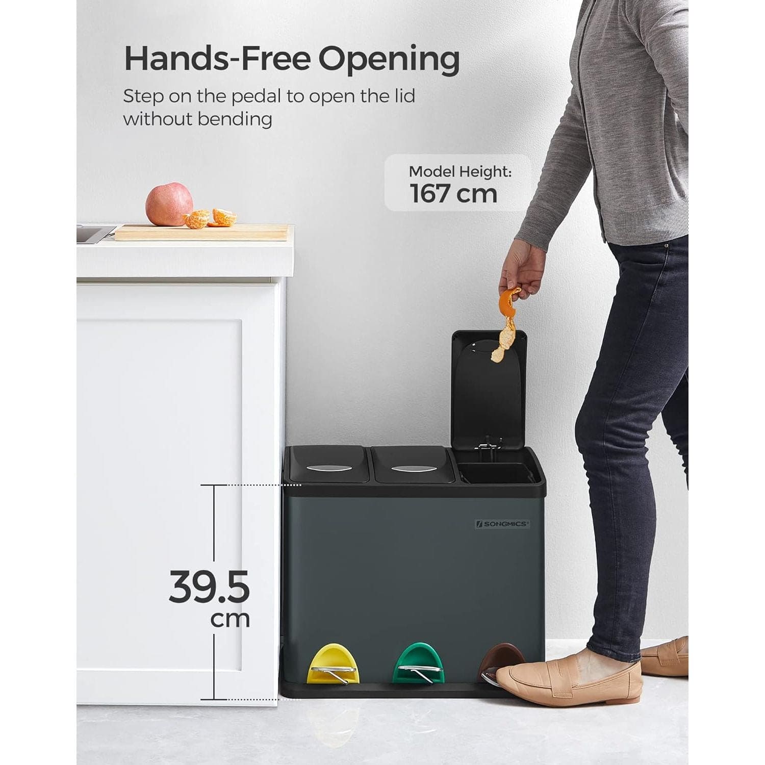 Shop Songmics Three Compartment Recycling Bin @ Opal Retail