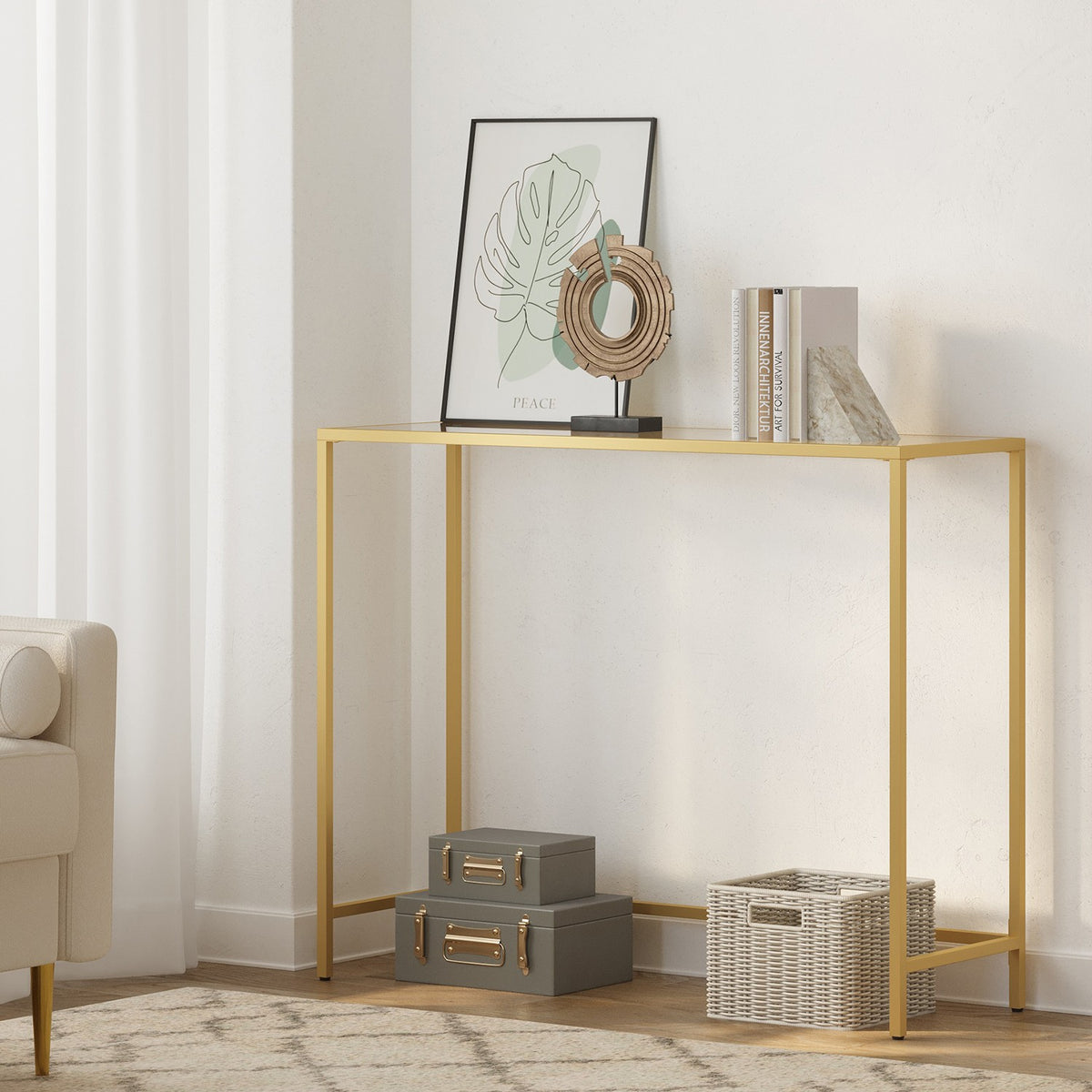 Vasagle Gold & Glass Console Table for Hallway or Lounge 100x35cm ...