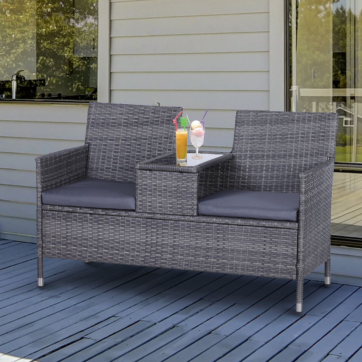Shop Now Outsunny Grey Garden Rattan 2 Seater Companion Seat — Opal Retail