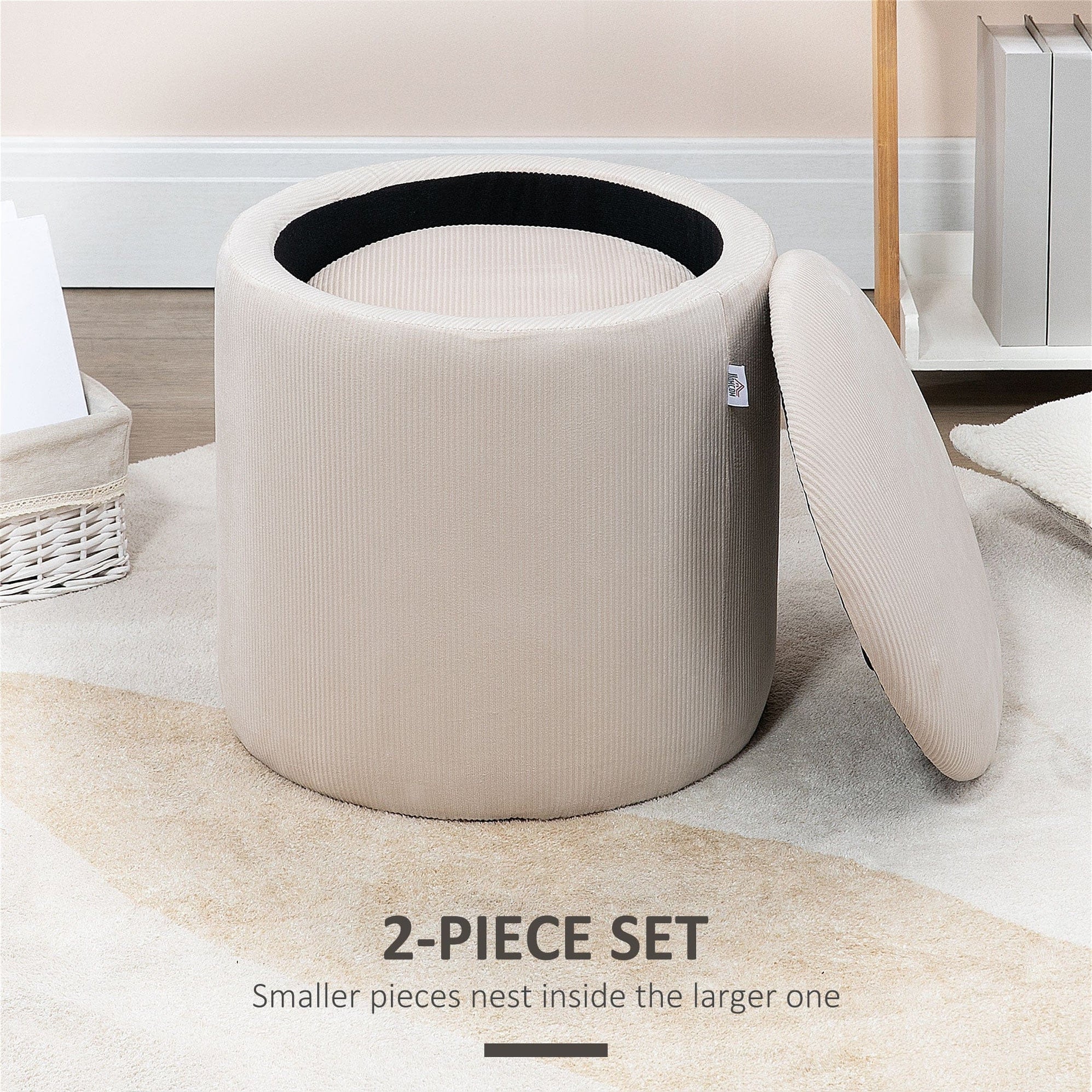 Set of 2 Storage Ottomans with Removable Lid - White Fabric — Opal Retail