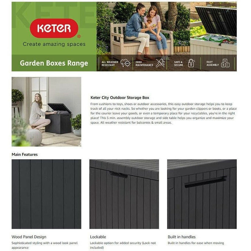 Keter City Outdoor Storage Box Plastic Waterproof Lockable Garden 113L ...